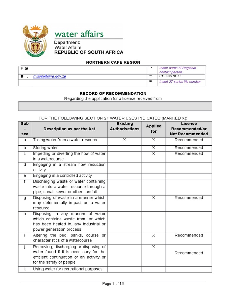 RoR Template June 2014 | PDF | Water Use | Mining