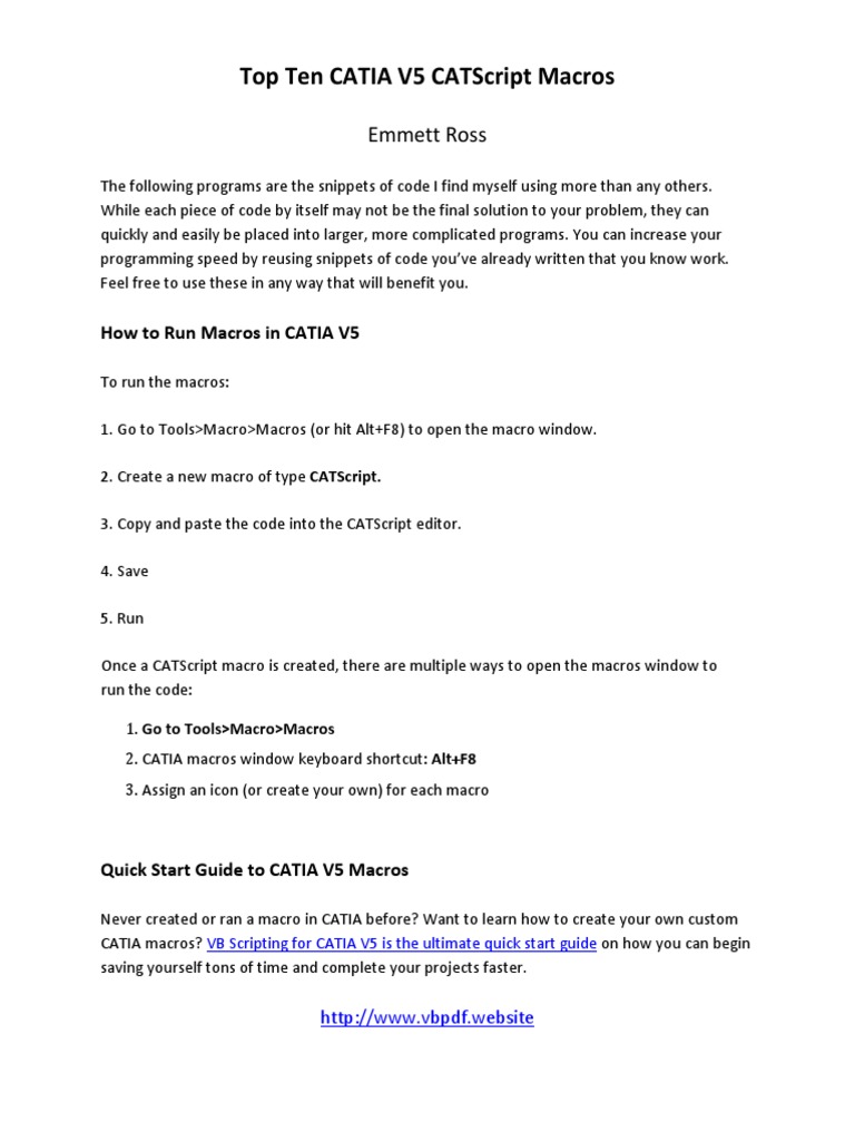 CATIA V5 Macros Programming | PDF | Microsoft Excel | Macro (Computer Science)