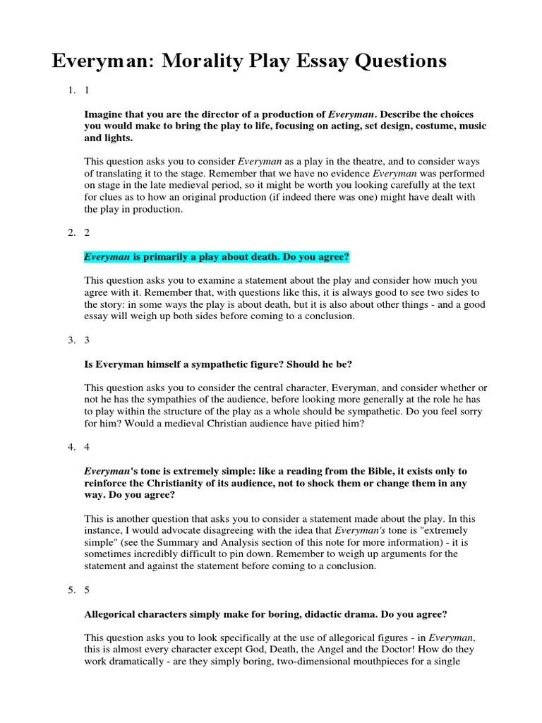 Everyman Morality Play Essay Prompts | PDF | Allegory | Theatre
