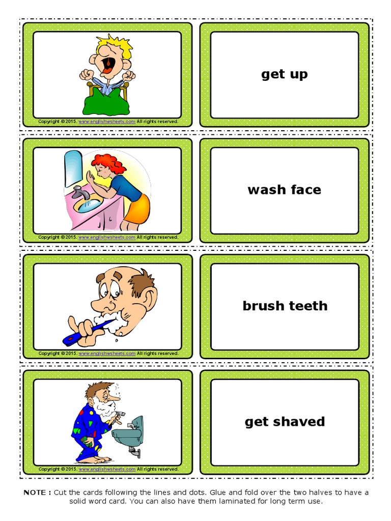 Daily Routines Esl Vocabulary Game Cards For Kids | PDF | All Rights ...