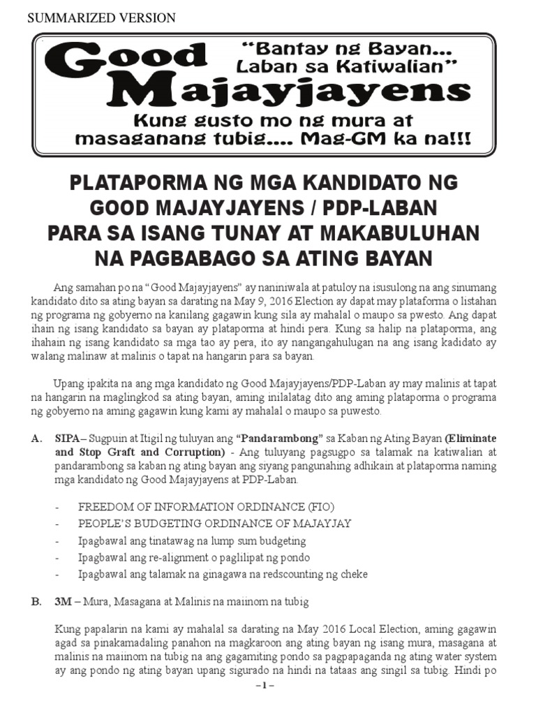 GM Plataporma 2016 Summarized Version | PDF