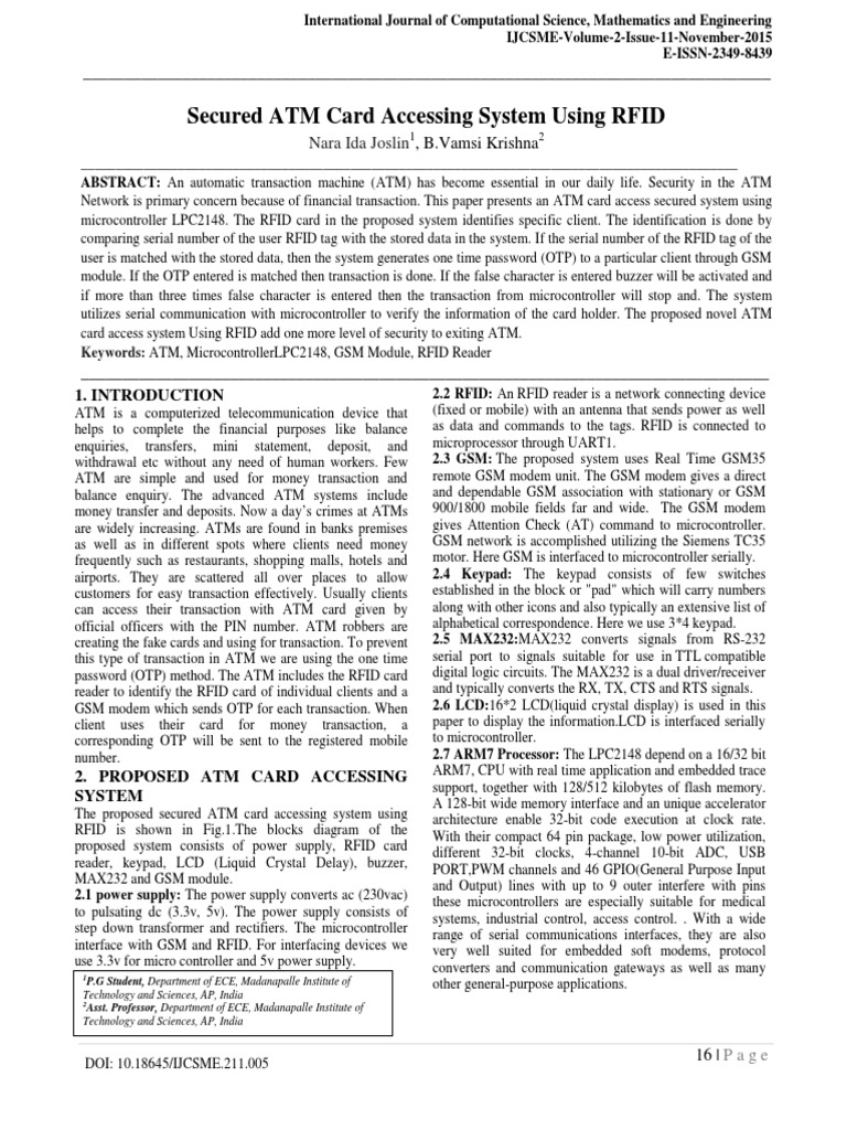 Paper Published | PDF | Automated Teller Machine | Microcontroller