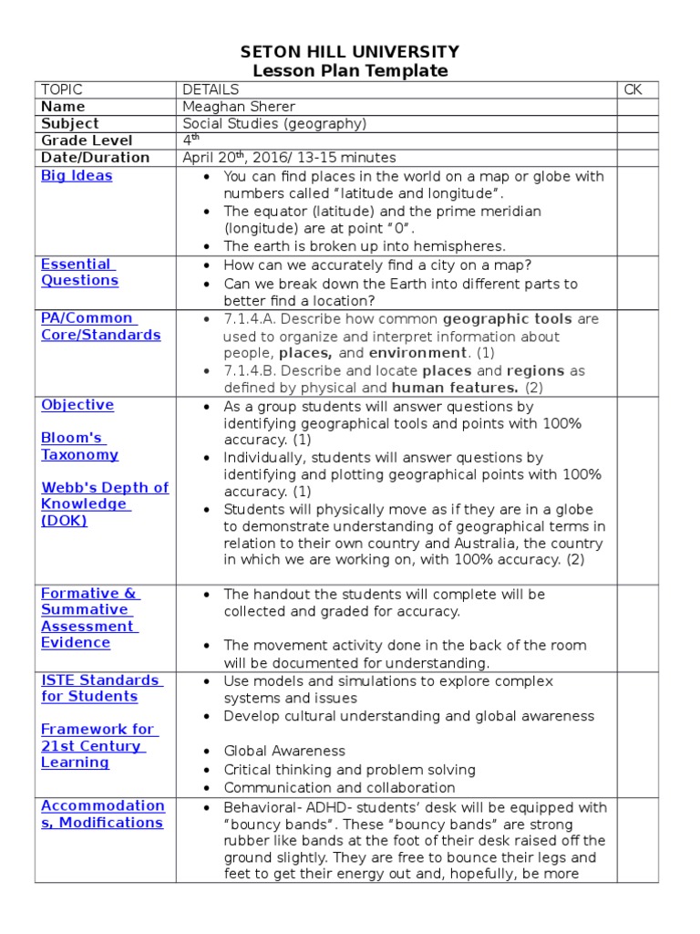 Latitude and Longitude Lesson Plan | PDF | Longitude | Geography