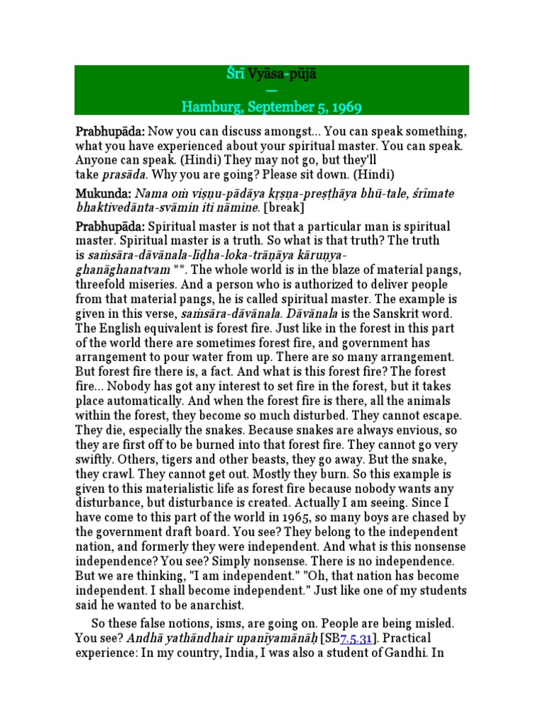 Śrī - Hamburg, September 5, 1969: Vyāsa Pūjā | PDF | Bhagavad Gita ...