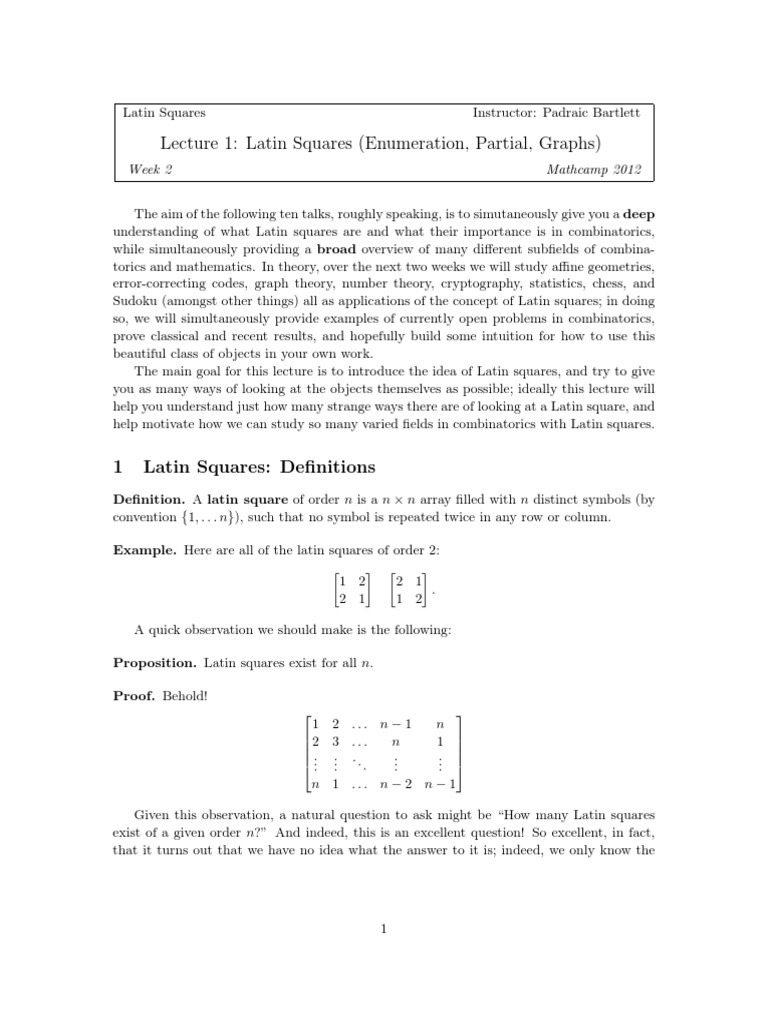 Lecture 1: Latin Squares (Enumeration, Partial, Graphs) | PDF | Vertex ...