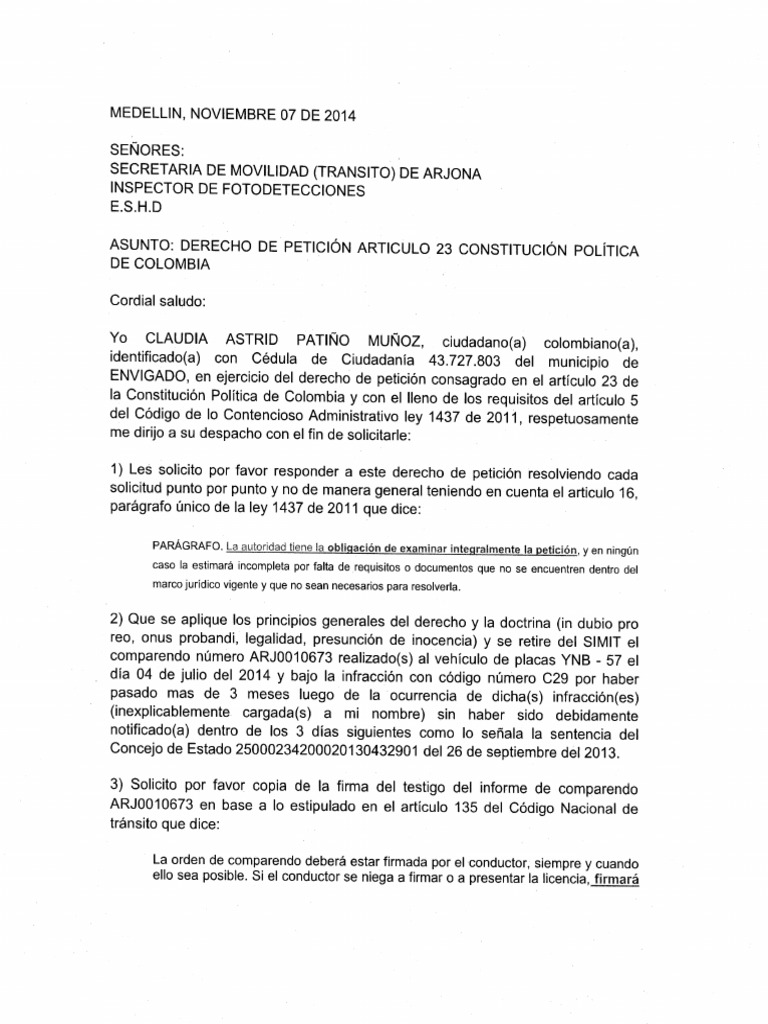 Derecho de Peticion Fotomulta | PDF