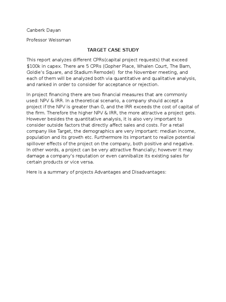 Target Case Study | PDF | Internal Rate Of Return | Net Present Value