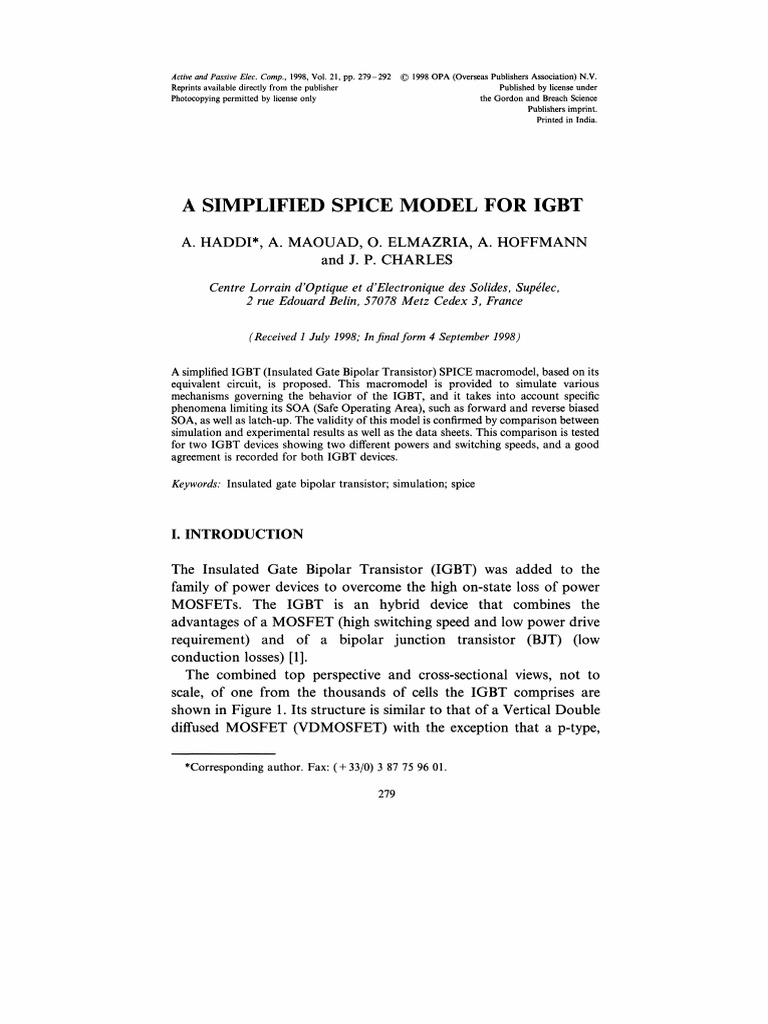 A Simplified Spice Model For Igbt | PDF | Mosfet | Semiconductors