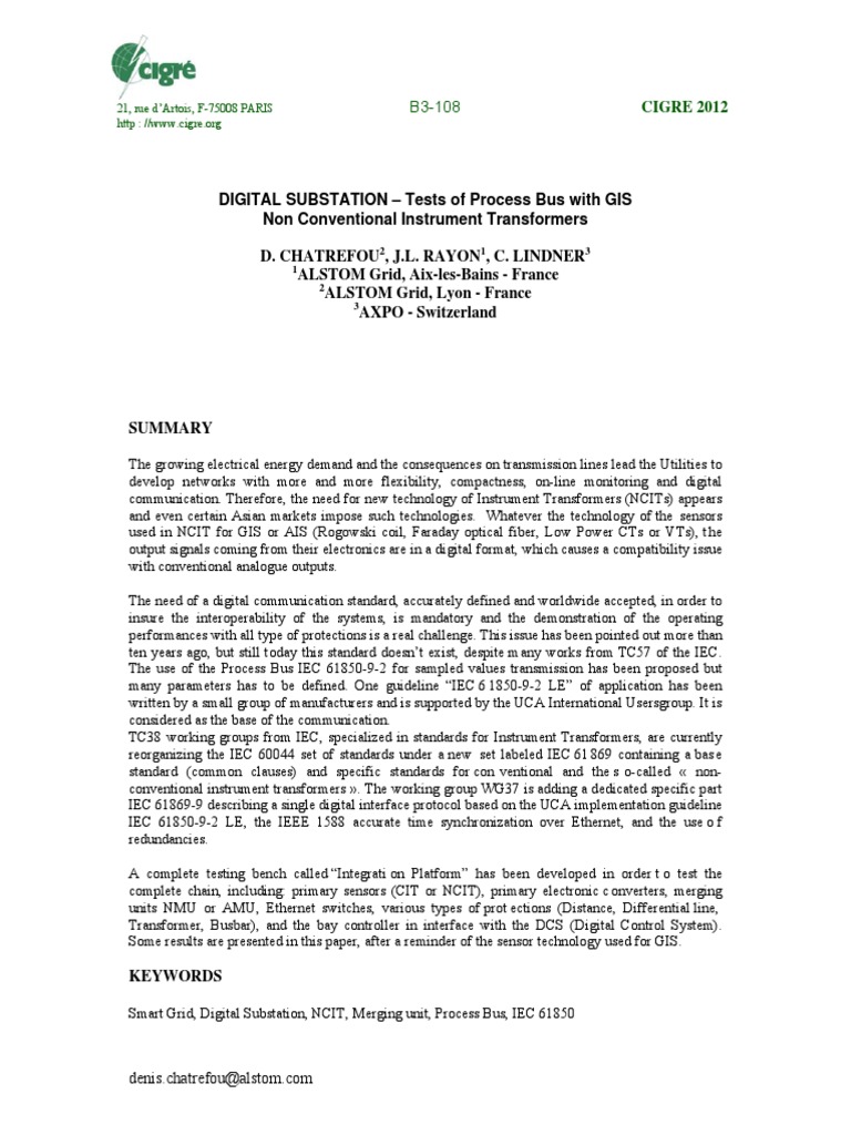 DIGITAL SUBSTATION - Tests of Process Bus With GIS Non Conventional ...