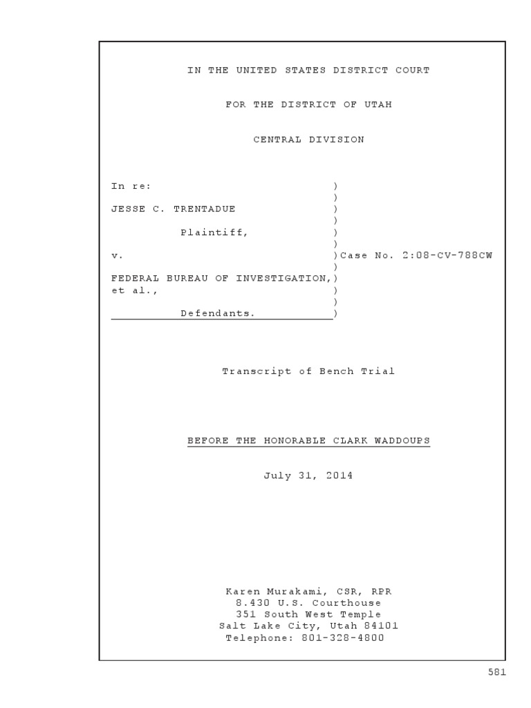 JULY 31, 2014 Trial Transcript Trentadue PDF | PDF | Witness | General ...