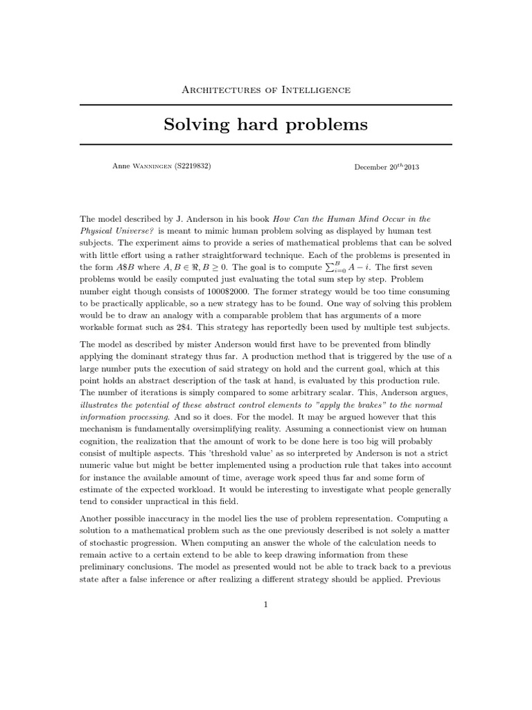 Solving Hard Problems | PDF | Neuropsychological Assessment | Cybernetics