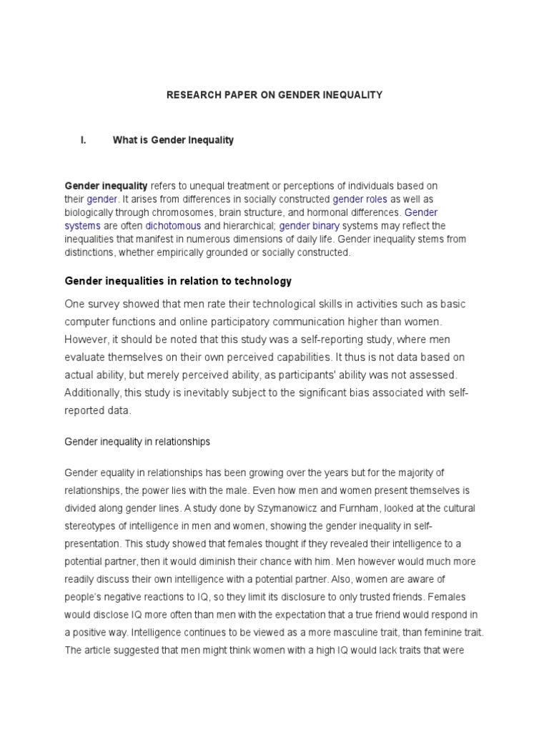 Research Paper On Gender Inequality: Gender Inequalities in Relation To ...