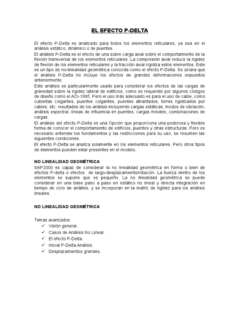 Análisis del Efecto P-Delta en Estructuras | PDF | Rigidez | Doblar