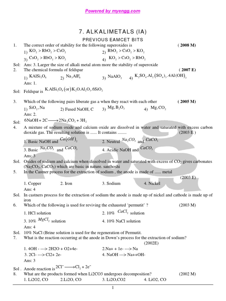 EAMCET Alkali Metals Review | PDF | Sodium | Sodium Bicarbonate