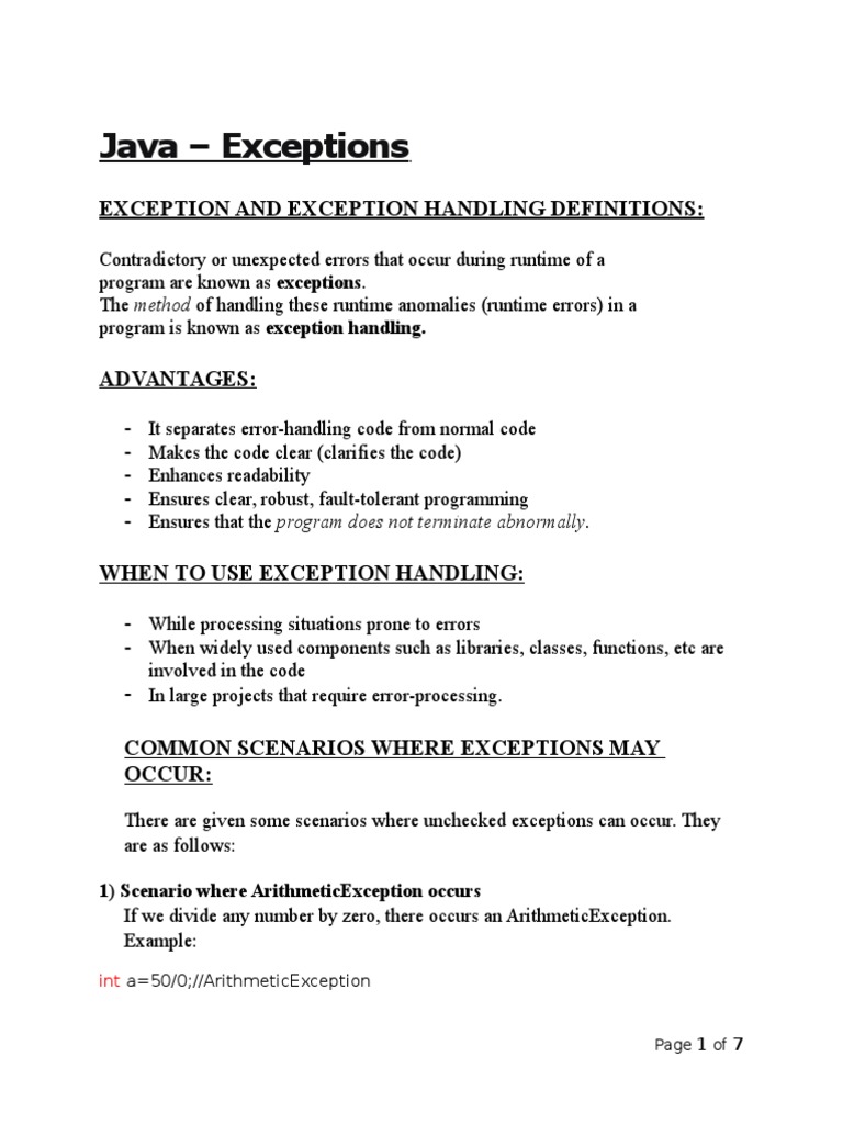 Java - Exceptions: Exception and Exception Handling Definitions | PDF | String (Computer Science ...