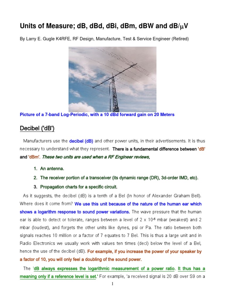 Unit of Measure - DB, DBD, DBi, DBM, DBW and DBMV | PDF | Decibel | Antenna (Radio)