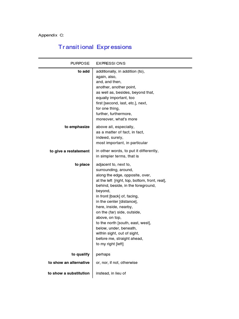 Transitional Expressions: Appendix C | Download Free PDF | Statistics | Cognitive Science
