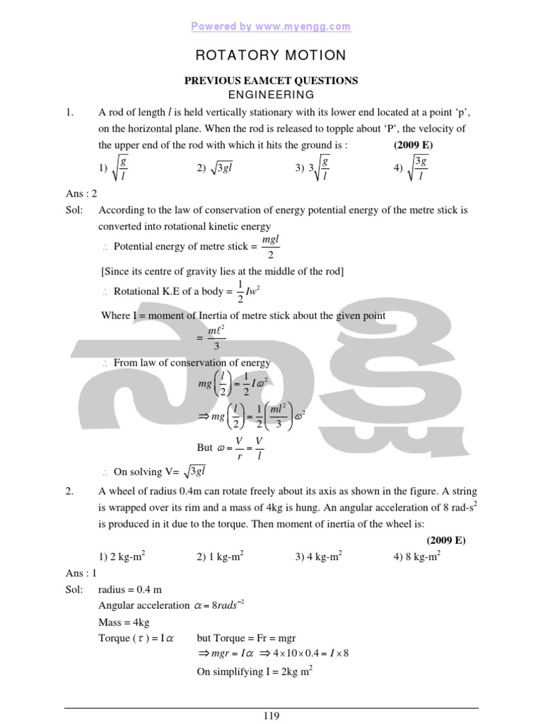 EAMCET Rotational Motion Questions | PDF | Rotation Around A Fixed Axis ...