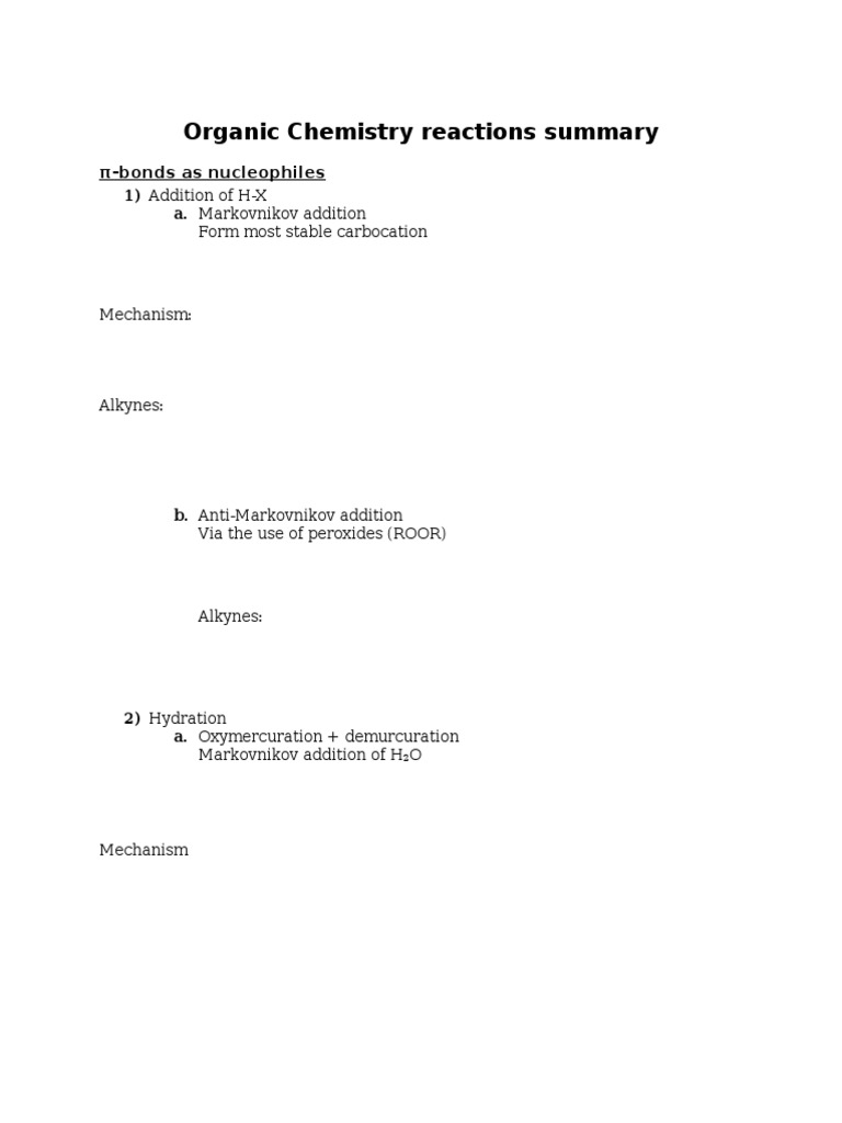 Organic Chemistry Reaction Summary | PDF