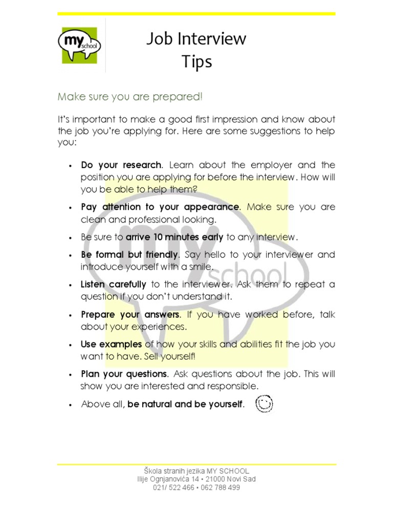 Work & Travel - Interview Questions (My School Workshop) | PDF | Job ...