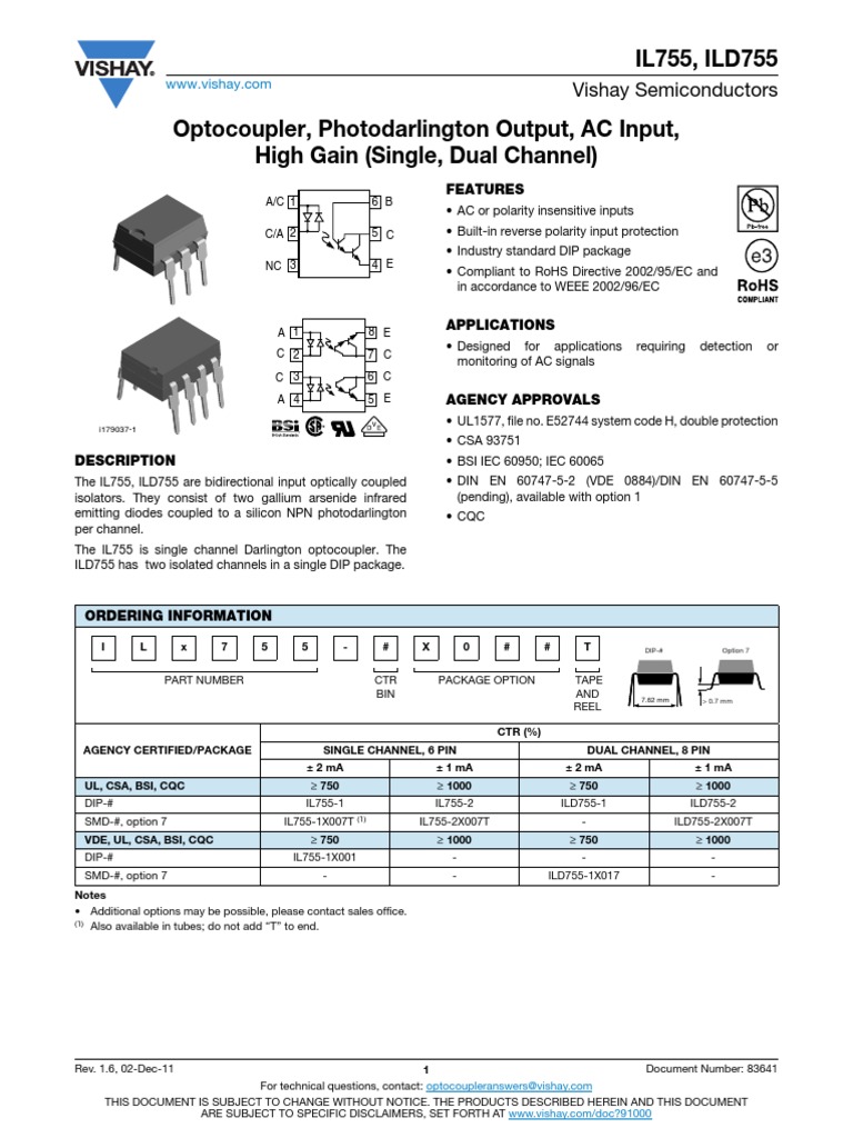 IL755 Sheet Data | PDF | Electrical Engineering | Electronics