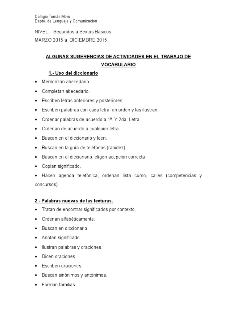Actividades de Vocabulario | PDF | Diccionario | Palabra