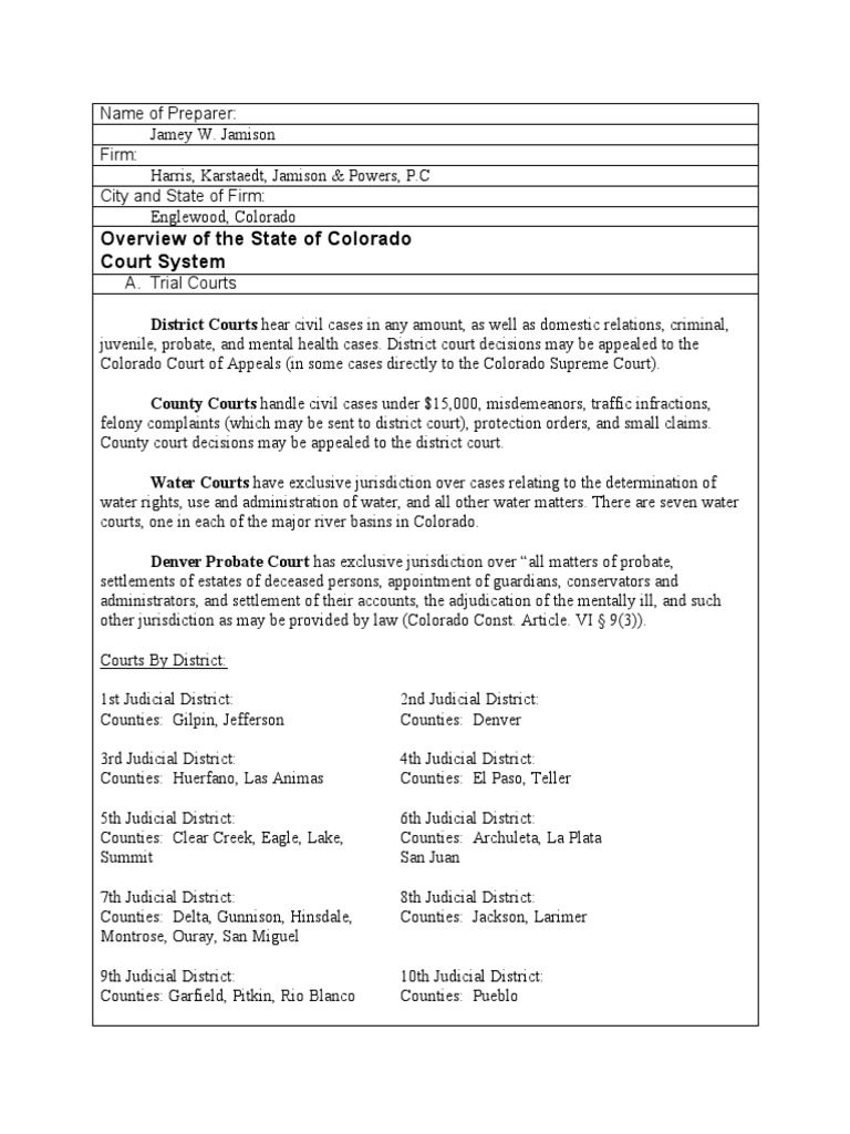 Overview of The State of Colorado Court System | PDF | Damages | Negligence