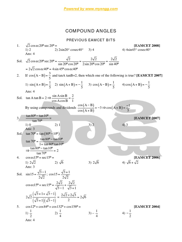 IA Compound Angles (41 44) | PDF | Trigonometric Functions | Elementary ...