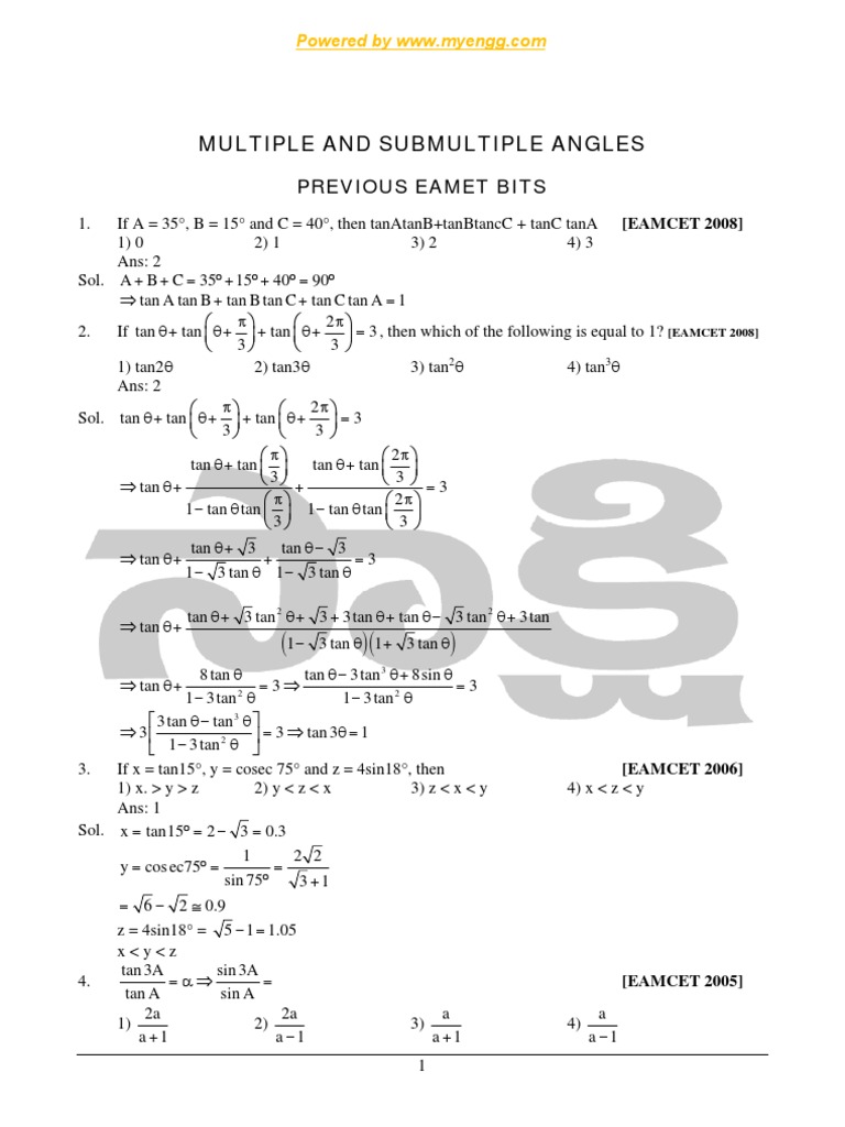 IA-09multiple and Sub Multiple Angles (45-47) | PDF | Special Functions | Trigonometric Functions