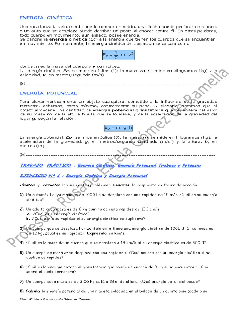 Energía Cinética y Potencial en Física | PDF | Vatio | Fuerza