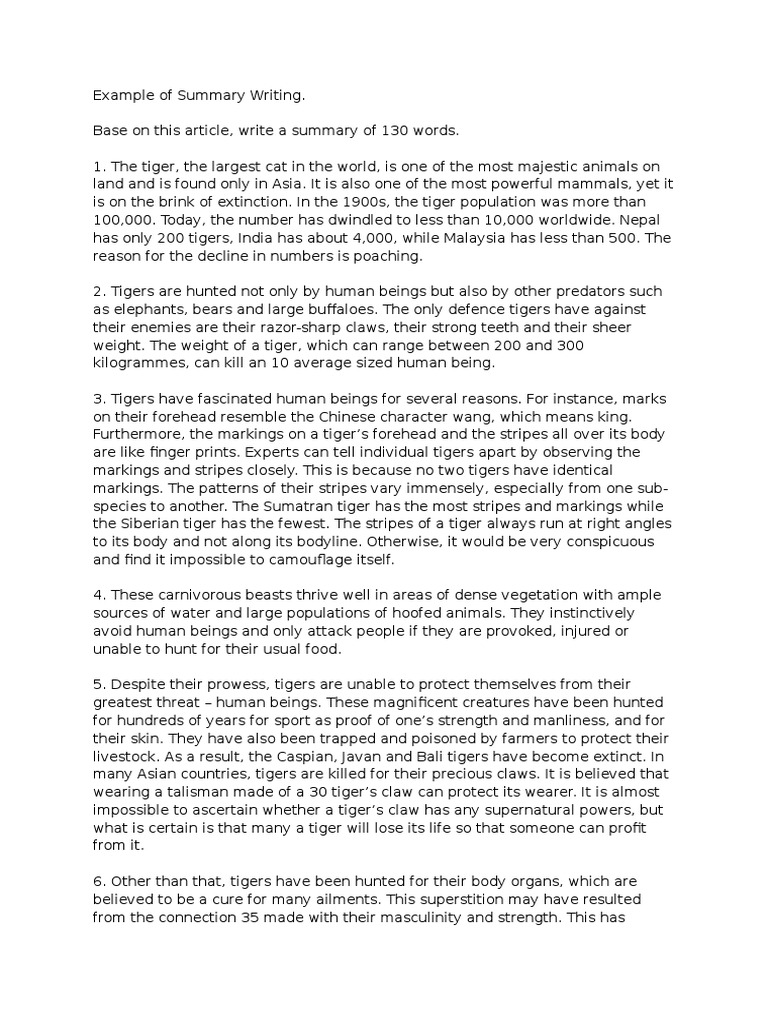 Summary Writing Example