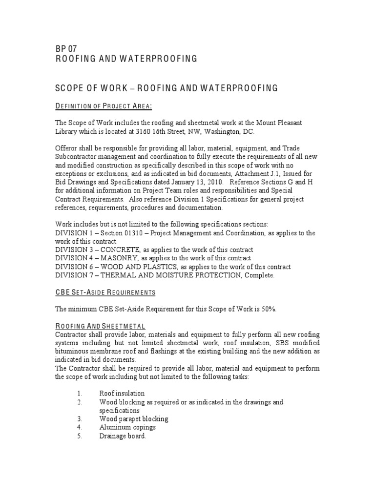 Roofing and Waterproofing Scope for Library | PDF | Drywall | Wall