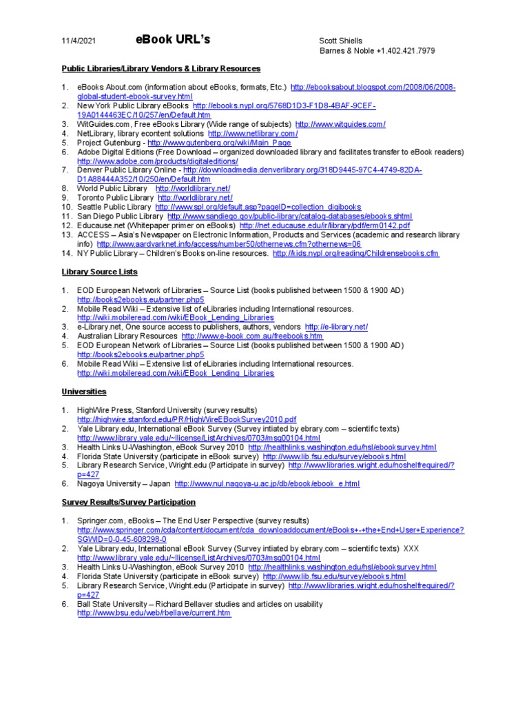 Ebook Websites Handout | PDF | E Books | E Reader