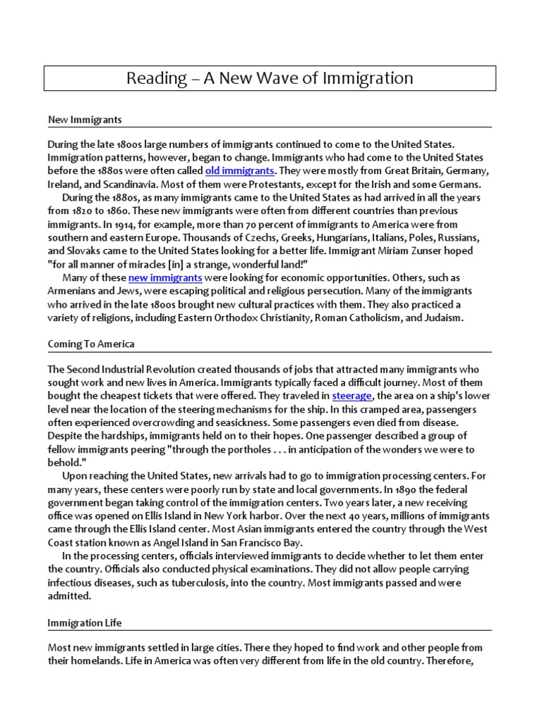 Reading A New Wave of Immigration | PDF | Nativism (Politics) | Immigration