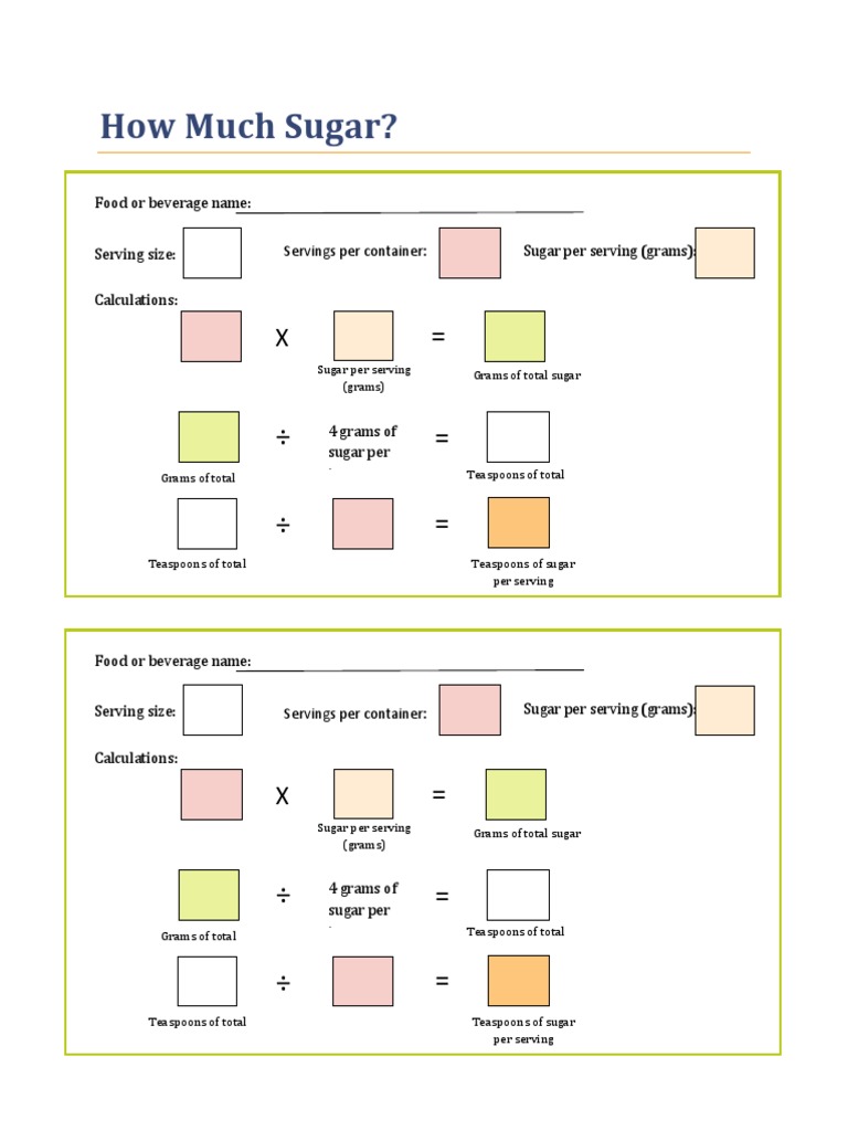 Yipe How Much Sugar Worksheet | PDF | Cooking, Food & Wine | Wellness