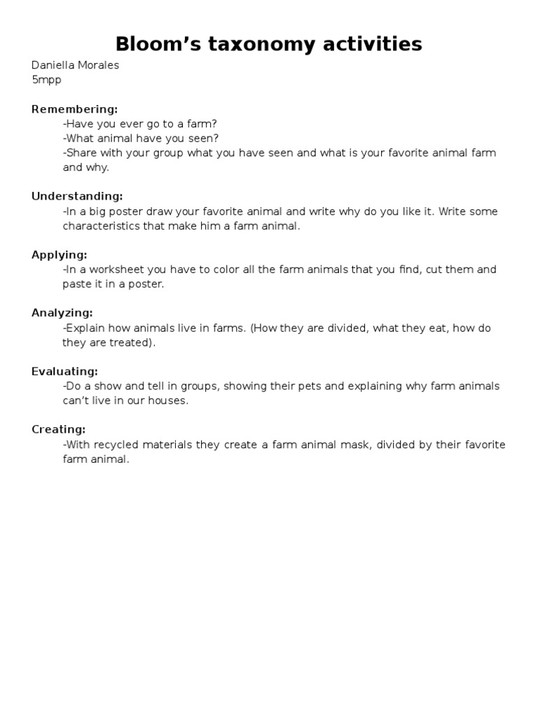 Blooms Activities | PDF