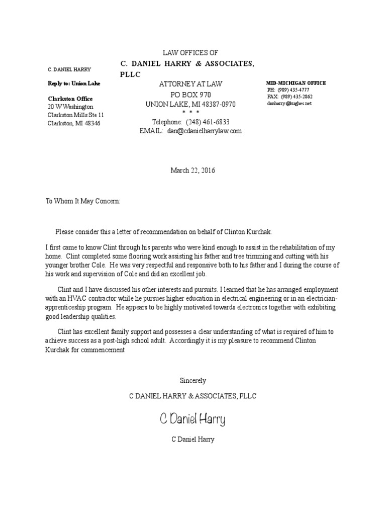 Recommendation for Clinton Kurchak | PDF | Politics | Law