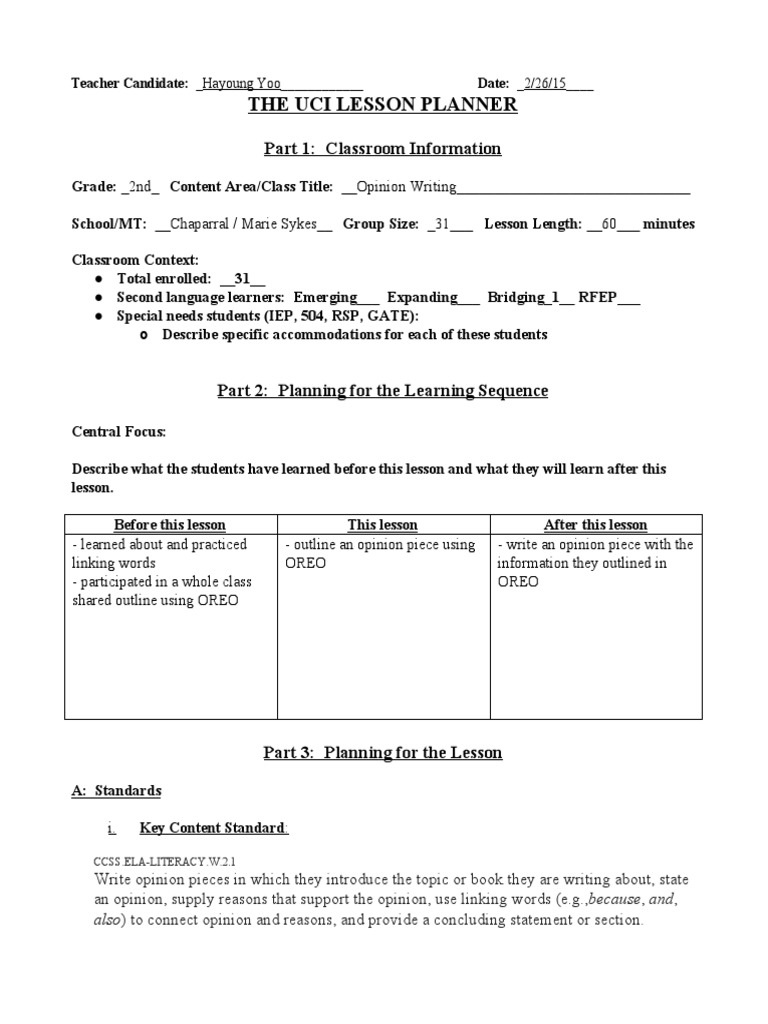 Opinionwritinglesson 6 Studentbinder | PDF | Discourse | Lesson Plan