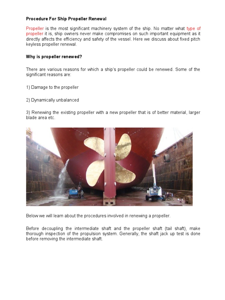 Ship Propeller Renewal Procedure Guide | PDF | Propeller | Wear