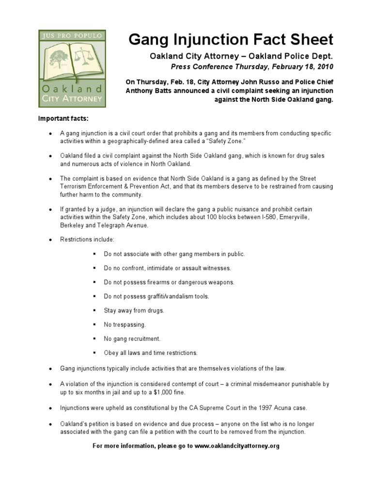Oakland Gang Injunction Overview | PDF | Gang | Injunction