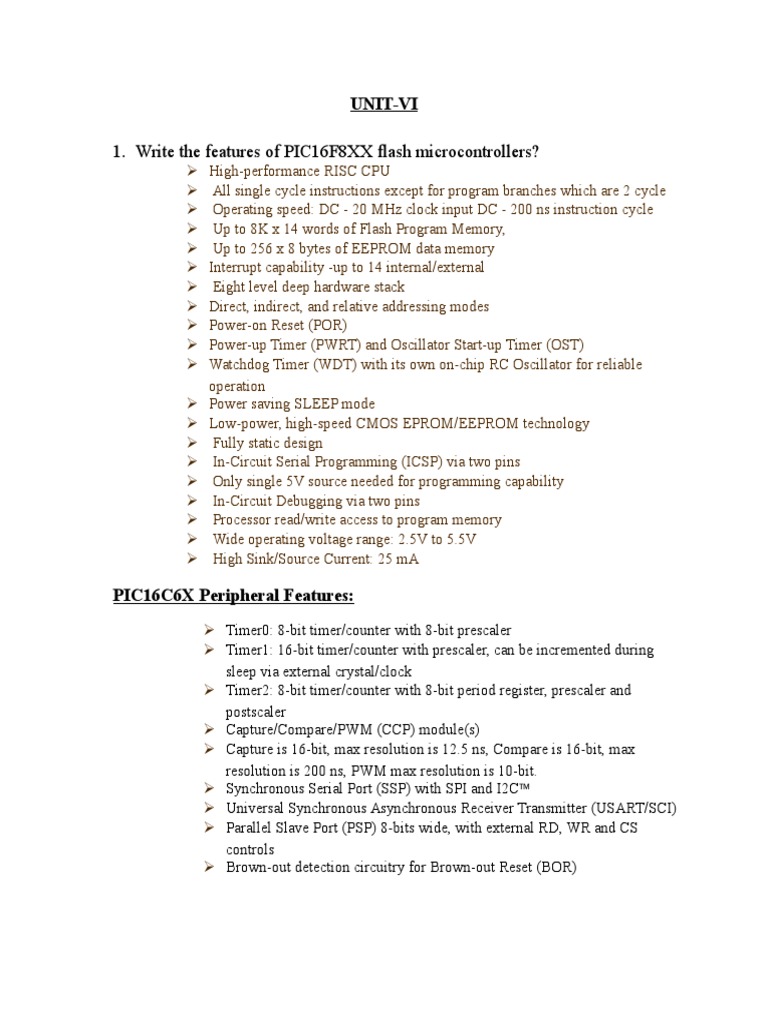 Write The Features of PIC16F8XX Flash Microcontrollers?: Unit-Vi | PDF ...