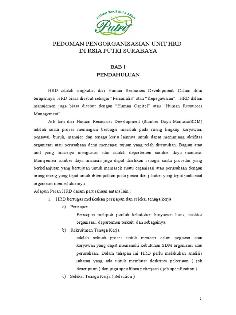 Pedoman Pengorganisasian Unit HRD | PDF