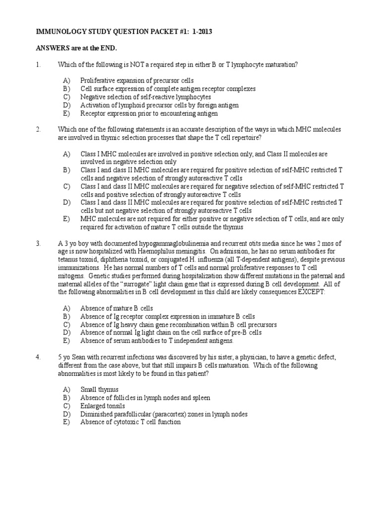 Immunology Exam Questions & Answers | PDF | Major Histocompatibility ...