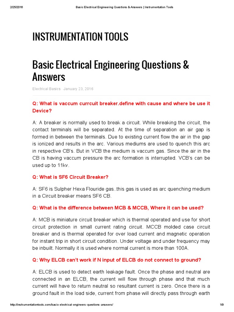 Basic Electrical Engineering Questions & Answers | PDF | Transformer ...