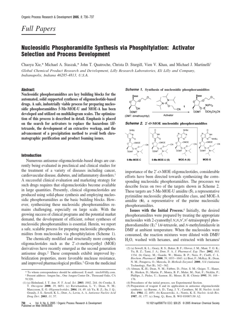 Nucleosidic Phosphoramidite Synthesis Via Phosphitylation | PDF ...