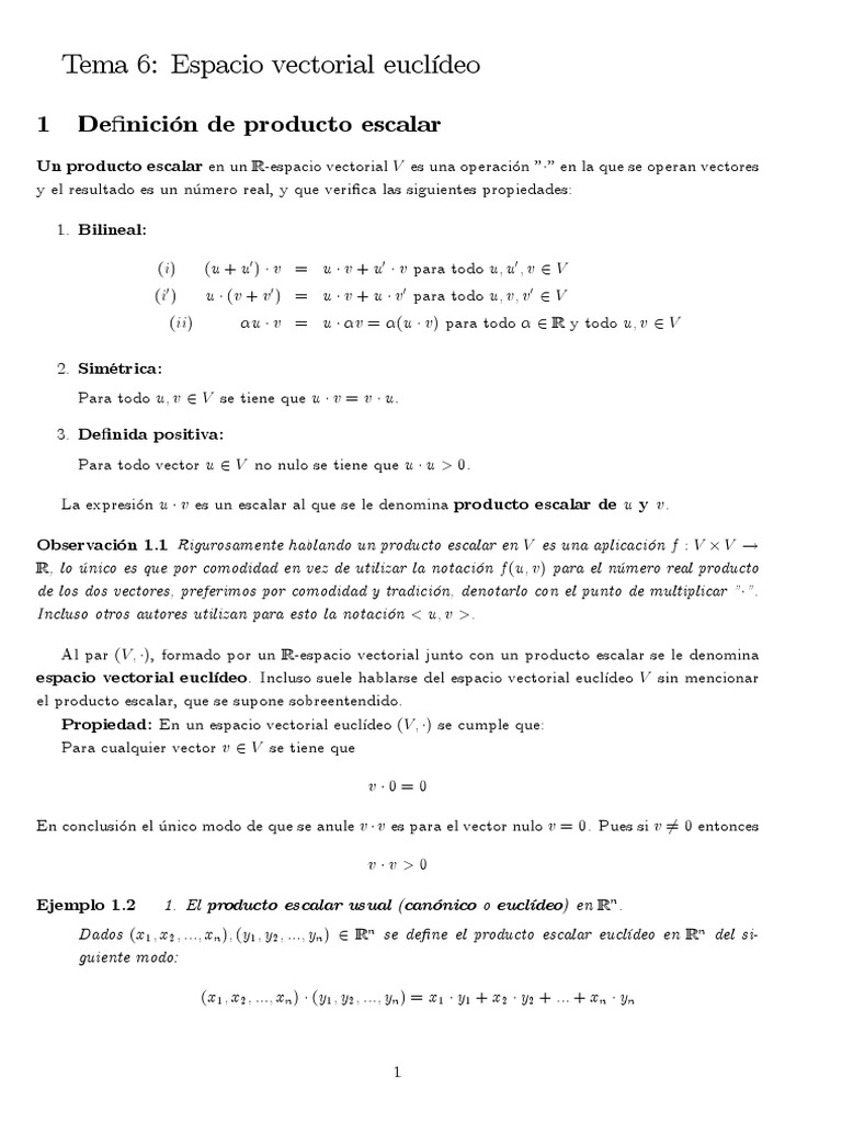 Espacio Vectorial Euclídeo Pdf Espacio Vectorial Norma Matemáticas