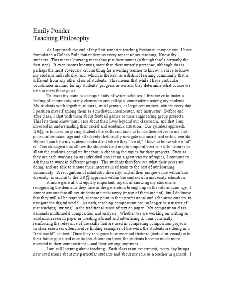 Teaching Philosophy Pdf Teachers Learning