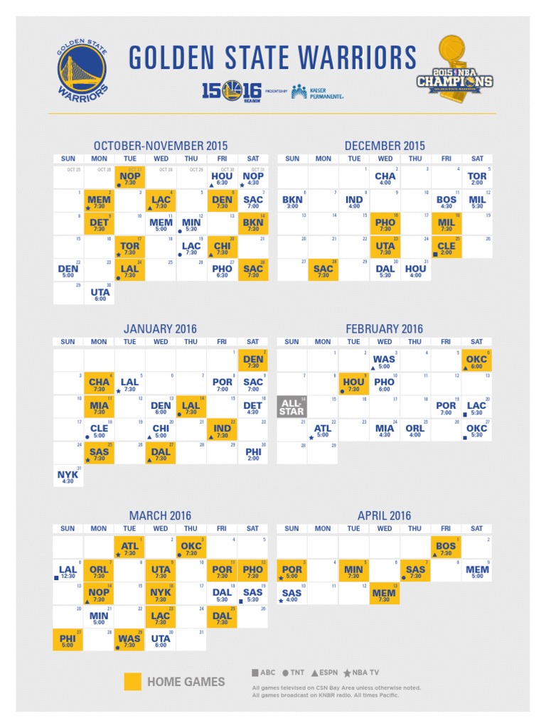 Golden State Warriors Game Schedule | PDF