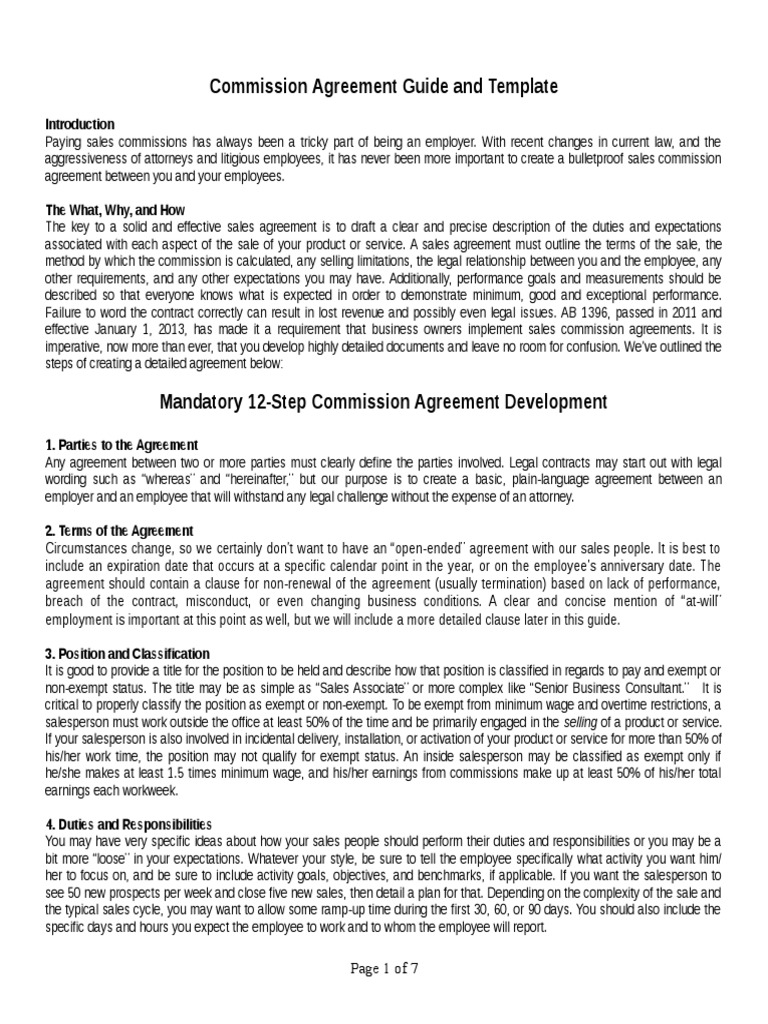 Commission Agreement Guide and Template | PDF | Sales | Employment