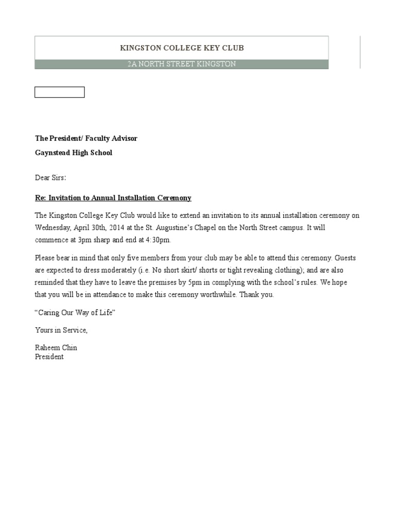 GAYNSTEAD Installation Invitation Letter | PDF